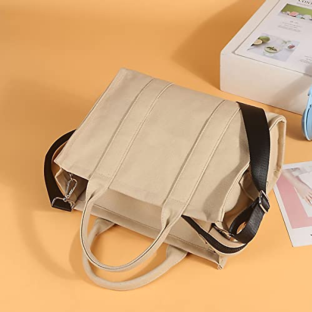 Large Canvas Tote Bag Simple one-Shoulder Shopping Bag Lady Letter Printing Commuter Fashion Messenger Handbag(Beige)