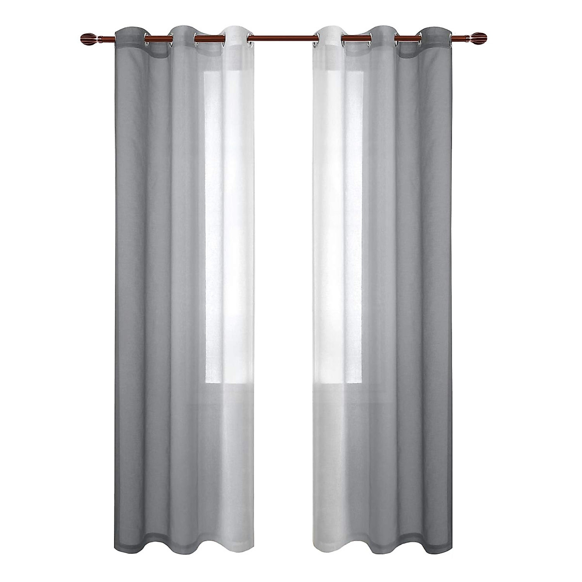 DWCN Grey Faux Linen Ombre Sheer Curtains - Semi Voile Gradient Grommet Top Curtains for Bedroom and Living Room, Set of 2 Window Curtain Panels, 42 x 84 Inches Long