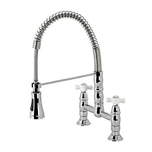 Kingston Brass Heritage Two-Handle Deck-Mount Pull-Down Sprayer Kitchen Faucet Polished Chrome Polished