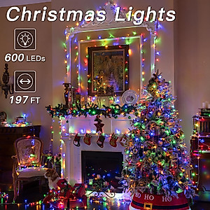 shineshine 197FT 600LED Christmas Lights Outdoor, Waterproof 8 Lighting Modes String Lights with Remote and Timer, Xmas Lights for Indoor Outside Party New Year House (Multicolor)