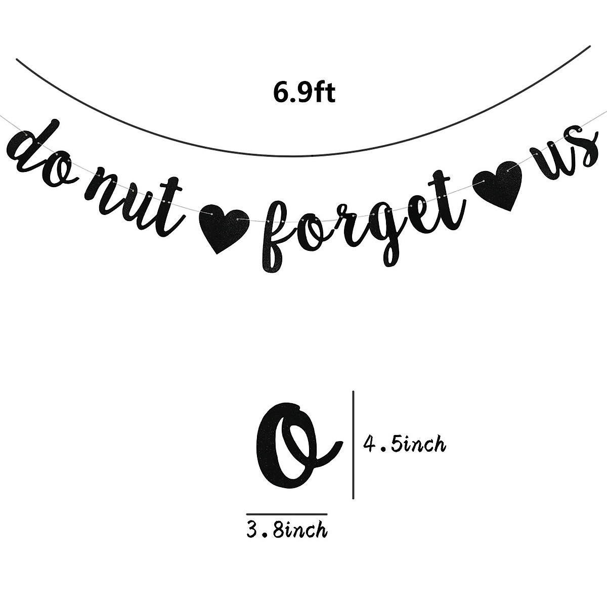 Black Glitter Donut Forget Us With Heart Banner - We Will Miss You Party Decorations - Going Away/Bachelorette/Moving Away Party Decoration Supplies
