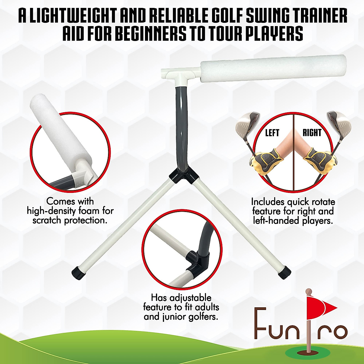 FunPro Golf Slice Corrector - Inside Approach Golf Swing Trainer Aid, Portable Golf Practice Tool for a Proper Swing, Golf Swing Training Aid for Beginners & Players, Lightweight, 1.3 lbs.