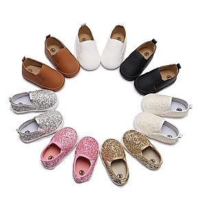 HONGTEYA Baby Shoes Baby Boys Girls Sequins Crib Shoes Baby Moccasins Toddler Leather Caual Sneakers Infant Glitter Shoes - Soft Sole for 0-18 Months Babies First Walking Silver