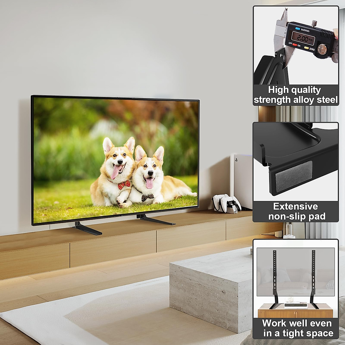 Universal Table Top TV Stand for Most 27 30 32 37 40 43 47 50 55 60 65 Inch Plasma LCD LED Flat or Curved Screen TVs with Height Adjustment, VESA Patterns up to 800x500 mm, 88 lbs