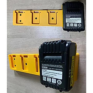 SZWJT-LV Battery Rack Compatible DeWalt 20V Battery Holder, Mount 4 Slot Bulk Battery Garage Tool, Dewallt 20v Tools, Wall Display Hook Holder (Yellow-1pc)