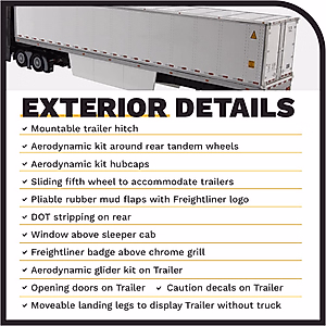 Diecast Masters Freightliner Cascadia SBFA Tandem Truck | 1:50 Scale Model Semi Trucks | 72" Sleeper Cab & 53" Dry Cargo Van | Black Diecast Model 71047