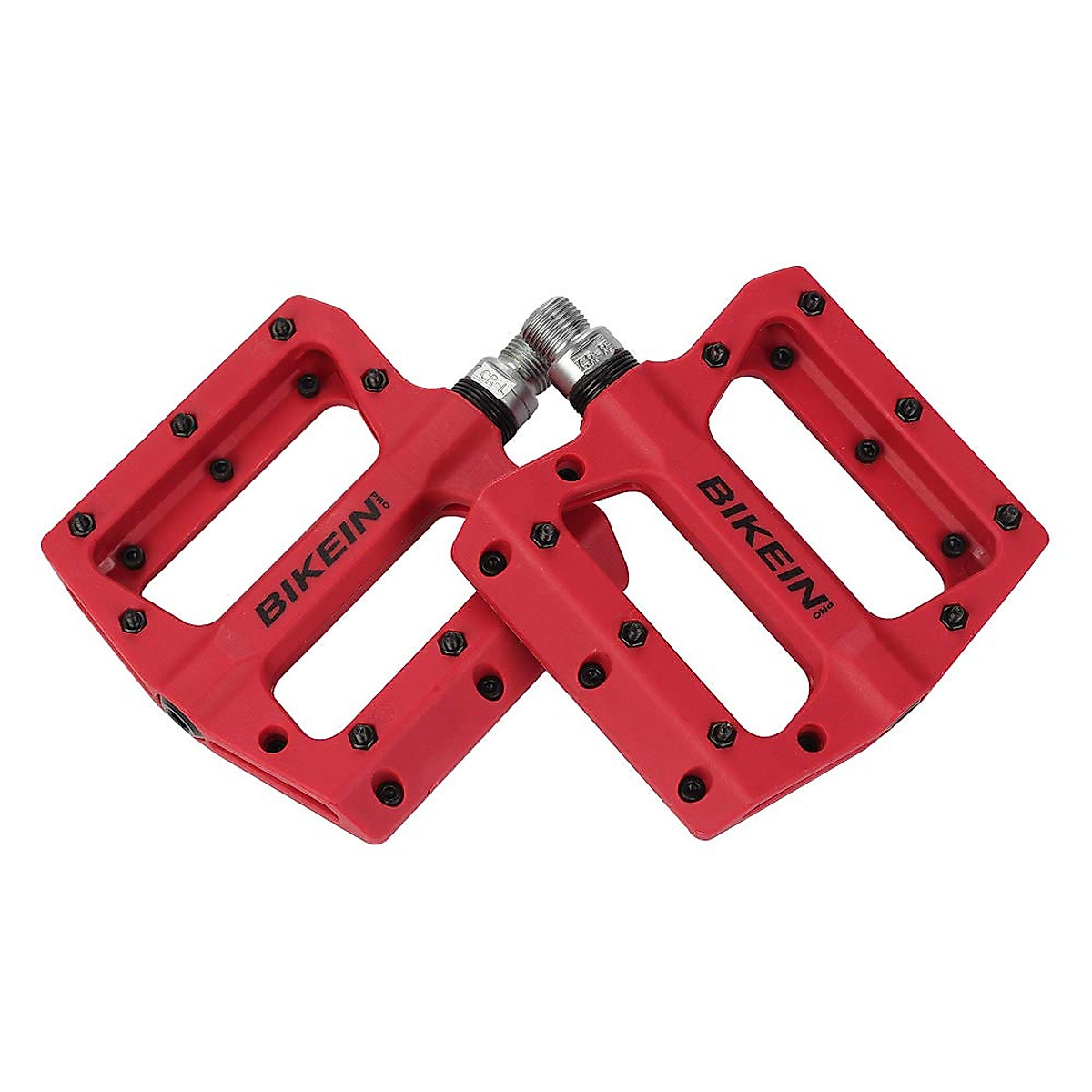 BIKEIN PRO MTB Bike Pedals Nylon Fiber Non-Slip 9/16 Inch Bicycle Platform Flat Pedals for Road Mountain BMX Bike Red