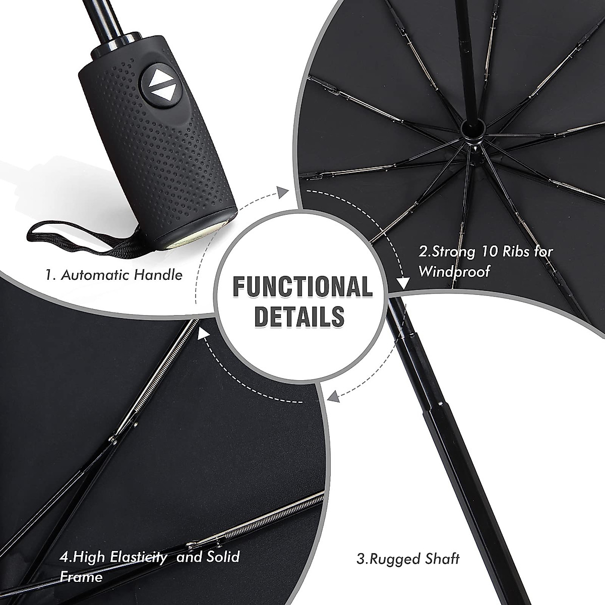 ZOMAKE Small Travel Umbrella Compact Portable Collapsible Umbrellas for Rain, Windproof, Automatic Lightweight Paraguas for Women, Men(Black)