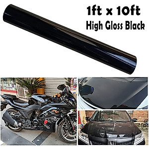 Lypumso High Gloss Black Car Vinyl Wrap Roll 1ft x 10ft Featuring Bubble Free Air-Release Technology Self Adhesive Car Wrap Film Automotive Vinyl Tape Roll for Vehicle Moto Furniture DIY Interior