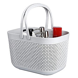UUJOLY Plastic Organizer Storage Baskets with Handles, Shower Caddy Bins Organizer for Bathroom and kitchen（Grey