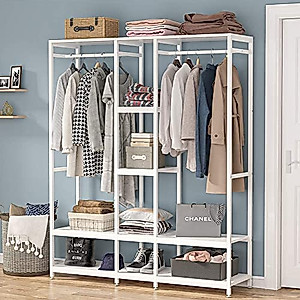 Tribesigns Double Rod Free standing Closet Organizer, Heavy Duty Clothes Closet Storage with Shelves, Extra Large Wardrobe Clothes Garment Rack, Shelving Unit Capacity 500 lb, (white)