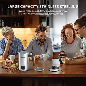 Milk Frother Electric, Coffee Frother, Warm and Cold Milk Foamer, BIZEWO 4 IN 1 Automatic Milk Warmer Stainless Steel with Touch Screen, for Coffee, Latte, Hot Chocolate