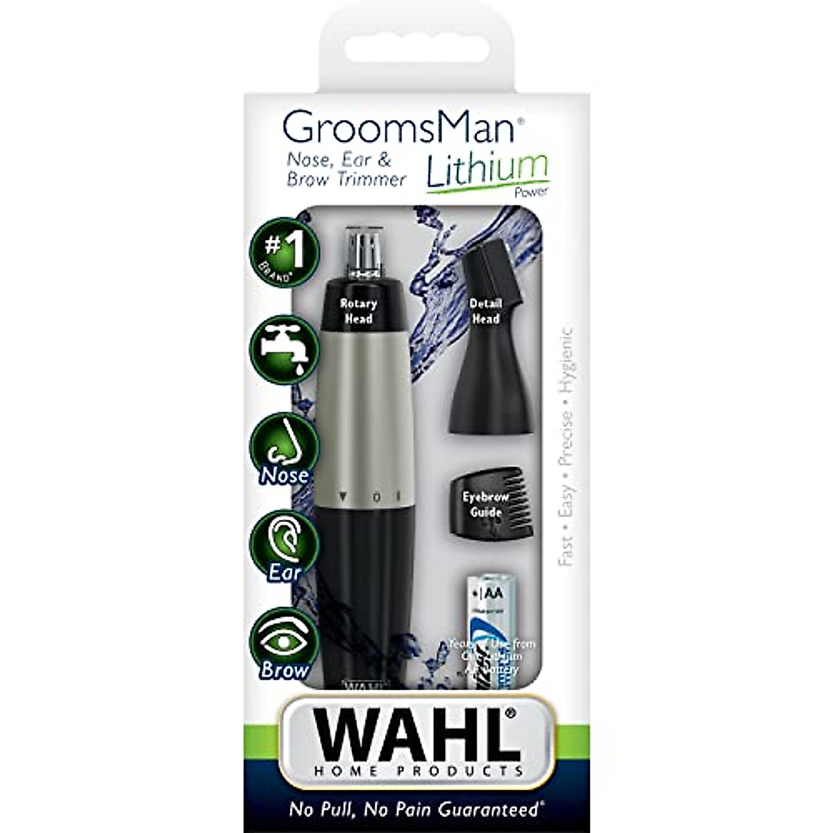 Wahl Groomsman Men’s Lithium Battery Powered Ear, Nose, & Brow Trimmer for Eyebrow & Facial Hair Trimming for Men with 2 Interchangeable Heads – Model 5560-2801