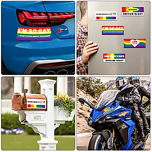 10 Pcs Magnetic Bumper Decals Funny Bumper Stickers Rainbow Car Decals Prank Car Stickers Gay Pride Magnets for Vehicles Truck Car Refrigerator