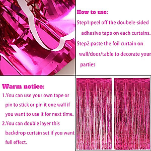 2 Pack 3ft X 9.8ft Pink Fringe Tinsel Backdrop for Birthday Party Foil Fringe Curtain Party Streamers for Party Decorations