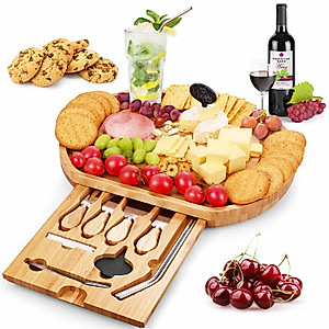 Duerer Cheese Board Set, Meat and Cheese Tray with Cutlery in Slide-Out Drawer - Bamboo Charcuterie Platter for Crackers, Brie and Meat - Best Gift for Christmas, Valentine, Birthday (Include Straws)