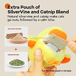 Potaroma Cat Toys Rechargeable Flapping Duck 4" with SilverVine Catnip, Lifelike Quack Chirping, Beating Wings Kicker Touch Activated Kitten Plush Interactive Exercise Toys