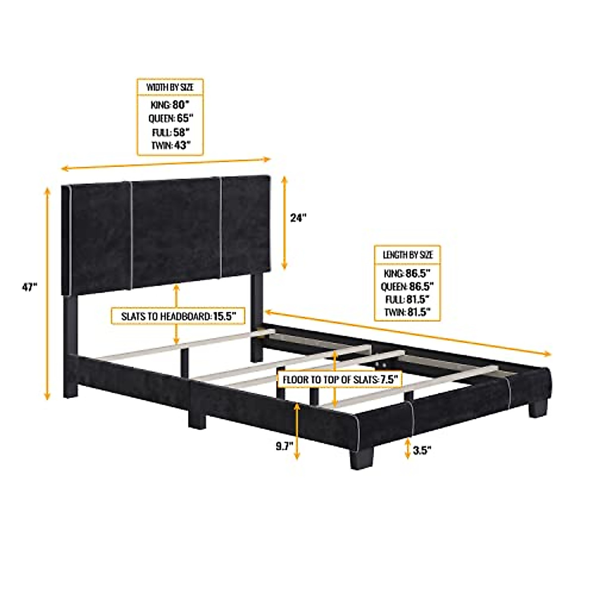 Boyd Sleep Reunion Platform Bed Frame with Fabric Upholstered Headboard and Wooden Slats Supports, Box Spring Required: Velvet, Black, Queen