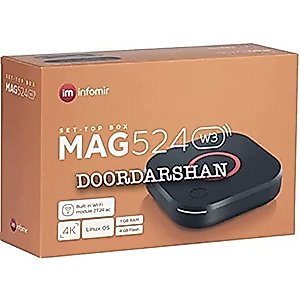 Infomir Mag 524W3 4K , Built-in Dual Band 2.4G/5G WiFi, HDMI Cable (Much Faster Than Old Mag 324w2 and 424W3) Black