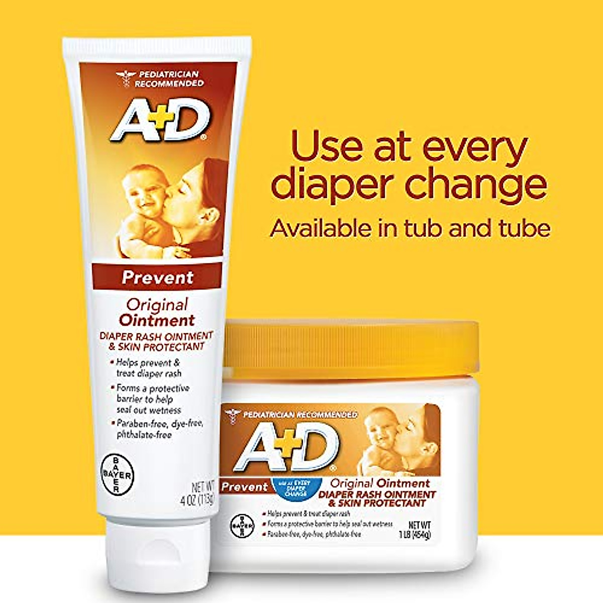A+D Original Diaper Rash Ointment, Baby Skin Protectant With Lanolin and Petrolatum, Seals Out Wetness, Helps Prevent Diaper Rash, 4 Ounce Tube, Packaging May Vary
