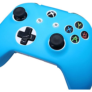 HLRAO Blue Silicone Cover Skin for Xbox One S/X Controller Glow in The Dark Anti-Slip Soft Rubber Case Protector Accessories Set with 8 Glow in The Dark Thumb Grips Caps + 2 Cute Cat Paw Caps.
