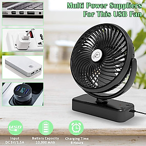 10000mAh Portable Camping Fan for Tent with LED Light- USB Desk Fan Rechargeable Battery Operated with Hanging Hook for Hiking, Hurricane, Camping, Emergency Survival Gear