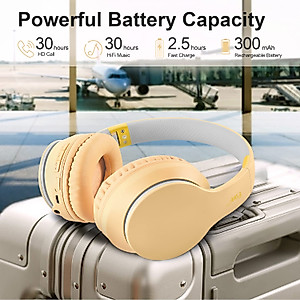 esonstyle Bluetooth Headphones Over Ear Foldable Wireless and Wired Stereo Headset with Mic Soft Earmuffs Light Weight for Phone TV PC Online Class Home Office (Apricot)