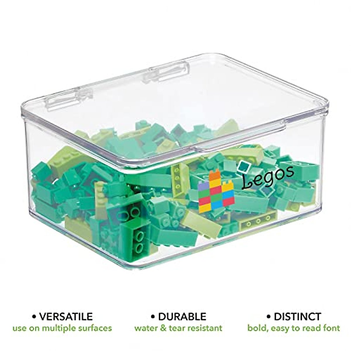 mDesign Home Organization Labels - Preprinted Label Stickers for Toy and Game Storage and Cleaning - Household Organizing for Jars, Canisters, Containers, Bins, and Boxes, 24 Count, Clear/Black/Images