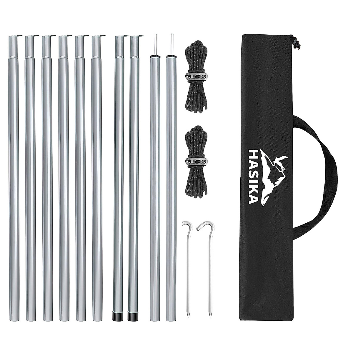 Hasika Camping Tent Pole Repair Kit Including Ropes Stakes Adjustable from 30" to 74.8" Replacement for Tarp Awning Rainfly 2 Set (10 Sections)