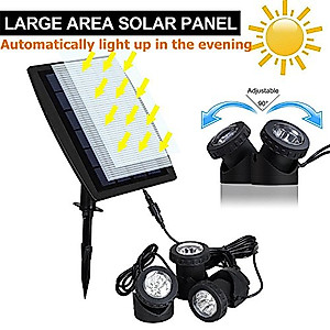 Solar Pond Spotlights, Submersible Pond Lights Upgraded Amphibious Lighting Adjustable with 3 Lamps 18 LED, Landscape Spotlights Underwater Lights for Lawn, Garden, Pond, Landscape(Warm White)