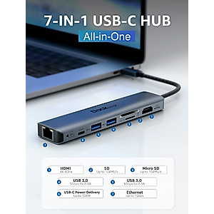 Bundle-2 Items: USB 3.1 USB C Female to USB Male Adapter 5Gbps + 7-in-1 USB-C Hub Multiport Adapter 5Gbps Date Ports