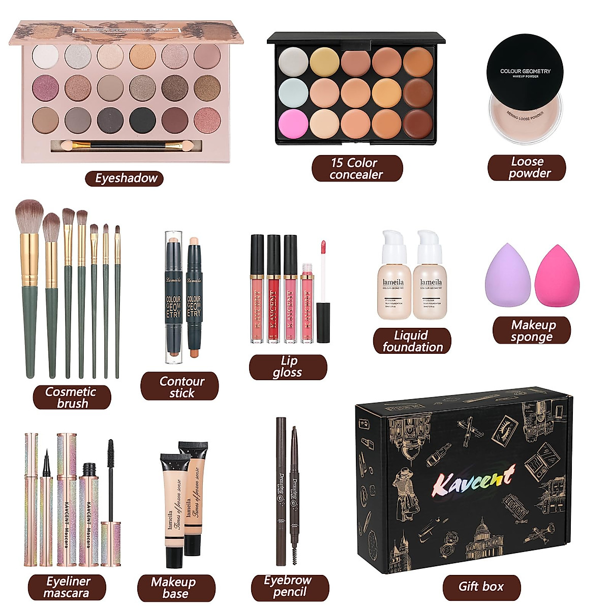 Makeup Sets Teens Makeup Kit for Women Full Kit Makeup Kits for Women Gift Eyeshadow Palette Concealer Palette Lipgloss Foundation Concealer Powder