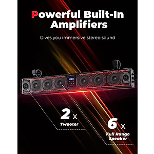 KEMIMOTO 33 inch 8 Speaker Louder UTV Sound Bar Waterproof Bluetooth, Heavy-Duty Aluminum, Music Sync Multicolor Light SXS Speakers, Soundbar for UTV Golf Cart Marine Boat with 1.75''-2.25'' Roll Bar