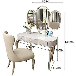 LEONYS Vanity Set with Cushioned Bench, Makeup Vanity Table with Tri-Folding Mirror, Dressing Table with 3 Drawers for Cosmetics Storage, White