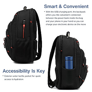 18.4 Extra Large Travel Laptop Backpack for Men, TSA Approved College High School Backpack with Suspended Load Technology-55L Expandable Gaming Laptop Backpack-Reduce Impact Force to 30%, Black.