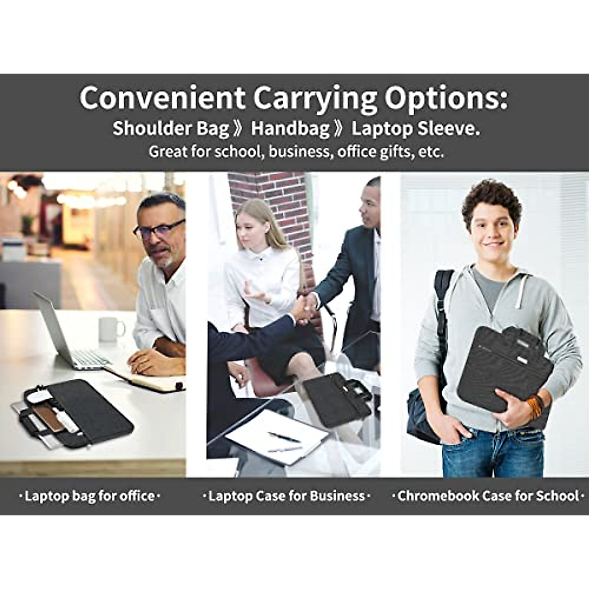 HESTECH Laptop Bag,15.6 Inch Laptop Sleeve Case,Business Briefcase,Water-Repellent Slim Computer Carry Case with Shoulder Strap for 15-16" Hp Dell Acer,Black