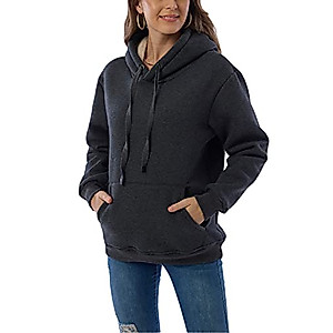 Haellun Womens Casual Winter Warm Fleece Sherpa Lined Pullover Hooded Sweatshirt (Dark grey, Small)