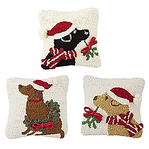 Mud Pie Dog Hooked Pillow, Tan