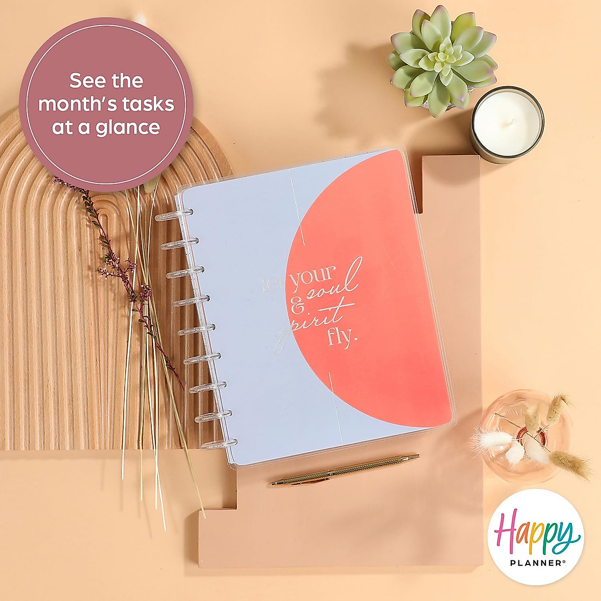 Happy Planner Disc-Bound 12-Month Planner, January 2024–December 2024 Daily, Weekly, Monthly Planner, Classic Size, Faith Layout, Peony & Sky Theme, 7 Inches by 9 3/4 Inches