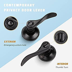 KNOBWELL 10 Pack Matte Black Door Handle Privacy Door Levers Interior Black Bedroom Door Handle Knobs, Reversible for Right/Left Side, Drop Lever Shape