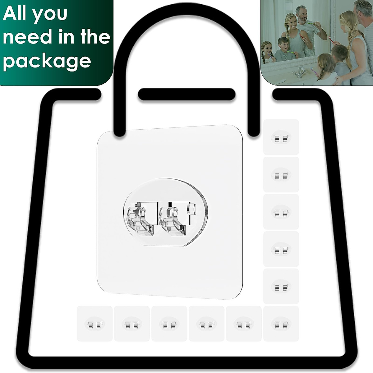 Jovware Adhesive for Shower Caddy, Shower Adhesive Strips, Shower Caddy Adhesive Replacement, Shower Self Adhesive Shelf Strong Hook for Bathroom Kitchen Sink Shelves Wall Mount 12 Pack 1 Wire Hook