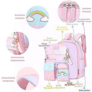 Hcveucn Kawaii Backpack Pink Girls School Backpacks Starry Rainbow Backpack Cute Bookbag Elementary School Laptop Backpack Travel Bag (Pink,16.5Inch)