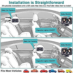 Rohent Baby Car Camera HD 1080P - 360° Rotating Crystal Night Vision Car Baby Monitor with Camera Rear Facing Infant Carseat Camera Backseat 3 Mins Easy Installation N06