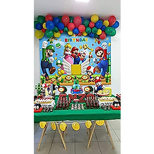 Sakurar SK Mario Birthday Bakdrop Adventure Game Video Mario and Princess Peach Backdrop Vinyl Birthday Party Baby Shower Decoration Mario Party Background 7x5ft