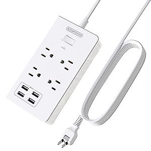 Rotating Plug 2 Prong Power Strip Surge Protector, NTONPOWER Two Prong Extension Cord 15 ft, 2 Prong to 3 Prong Outlet Adapter, 4 Outlets 4 USB Ports,Non-Grounded Outlets Ideal for Old House, White