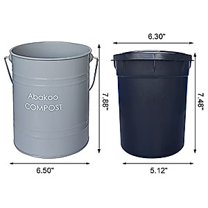 Abakoo Stainless Steel Compost Bin - Premium Grade 304 Stainless Steel Kitchen Composter - Includes 4 Charcoal Filter, Indoor Countertop Kitchen Recycling Bin Pail (1.0 Gallon (Gray))