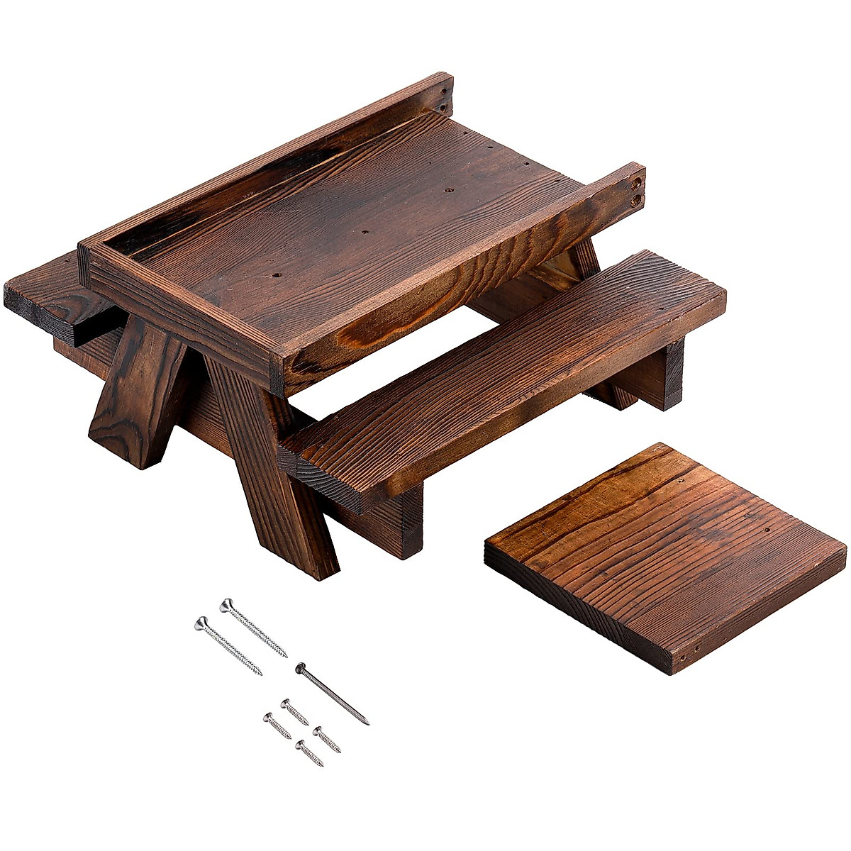 YOUEON Wooden Squirrel Feeder with Corn Holder, Squirrel Picnic Table Feeder with Bench and Plank Squirrel Feeder Table Stable Squirrel Feeders for Outside, Garden, Yard, Holding Nuts, Fruits, Berries