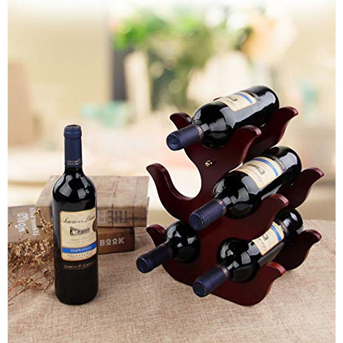 Cherish Wood Wine Rack, Freestanding Countertop Wine Bottle Holder, Wine Display Storage Shelf (5 Bottle)