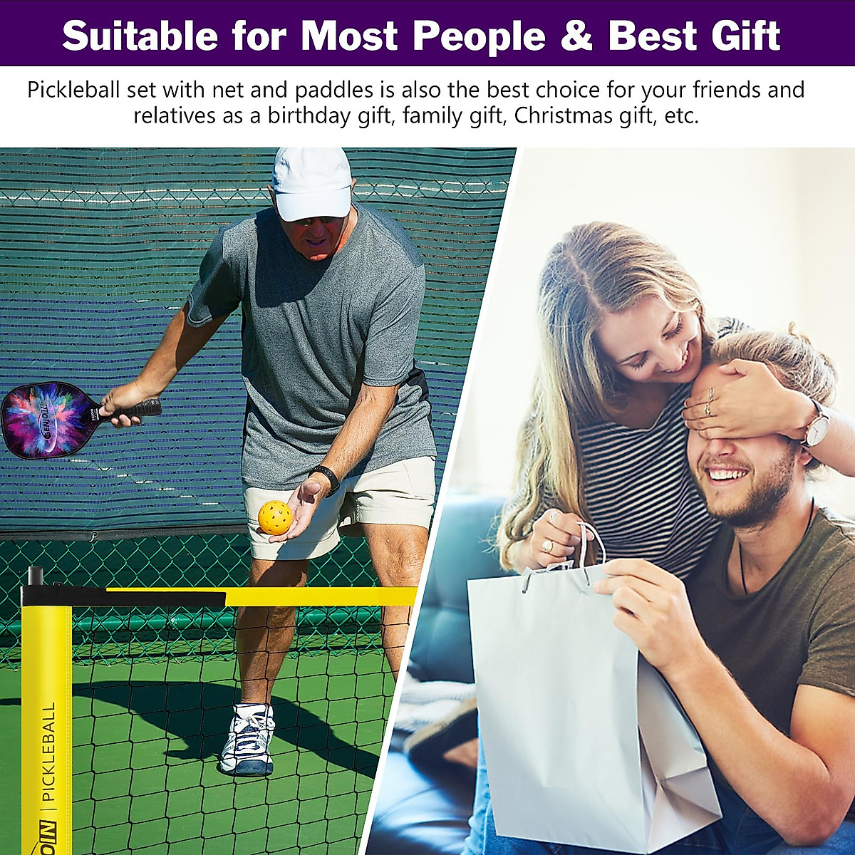 ENJOIN Pickleball Net Portable Outdoor - 22FT Regulation Size Set Driveway Pickleball Set with Net, Pickleball Nets and Accessories Included 4 Premium Wood Pickleball Paddles, 4 Outdoor Pickleballs