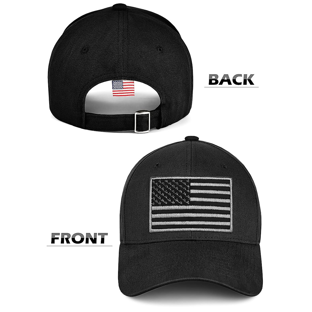 LCZTN 2 Pack American Flag Baseball Cap for Men Women,Low Profile USA Plain Dad Hat (Black＆Grey)